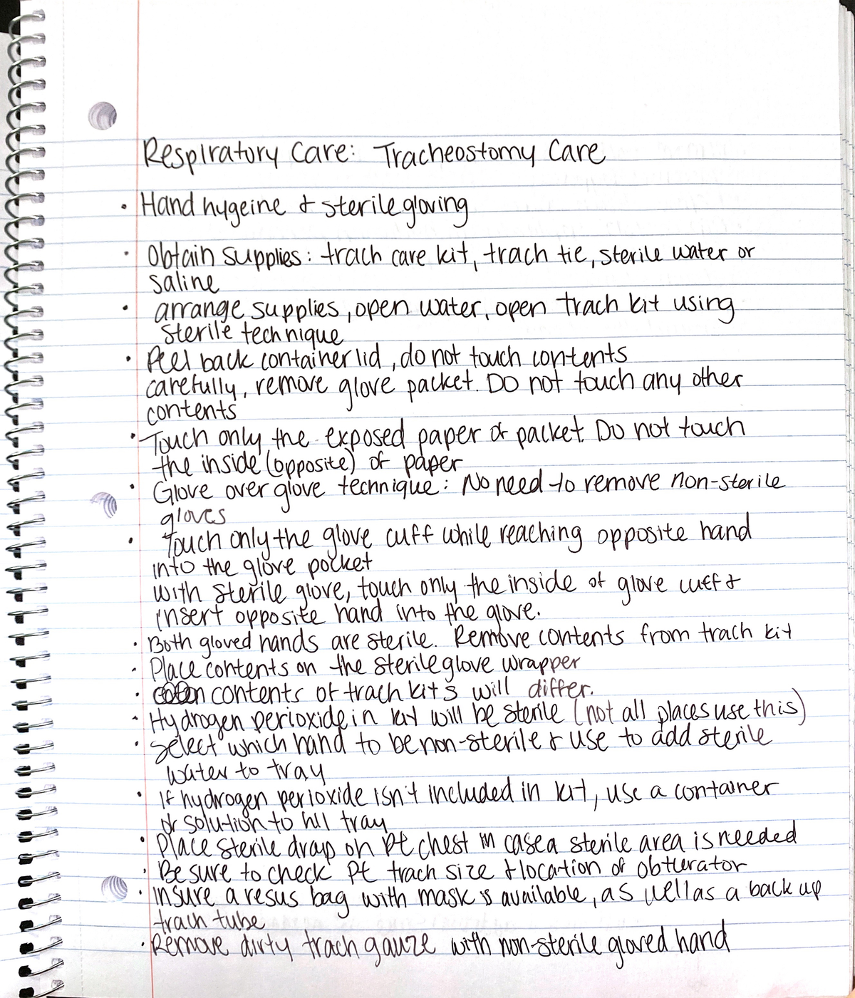Tnt respiratory care trach care procedure - RESP 1403 - Studocu