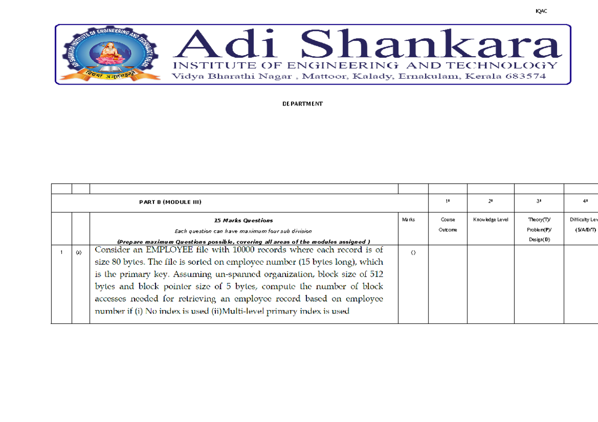 Module 3 question bank - DEPARTMENT PART B (MODULE III) 1* 2* 3* 4* 15 ...