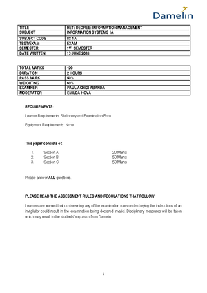 Information System 2A Group assignment - PROGRAMME MODULE MODULE CODE ...