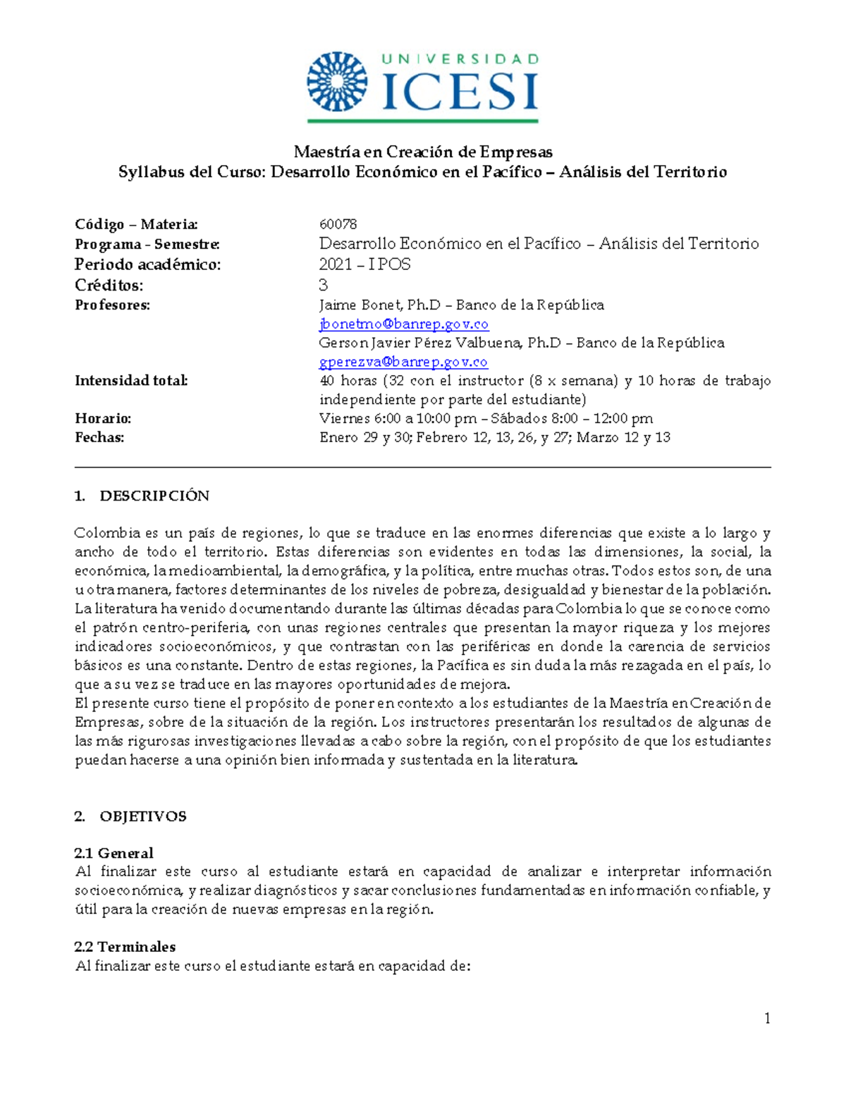 Programa - ASDFAS - Maestría en Creación de Empresas Syllabus del Curso ...