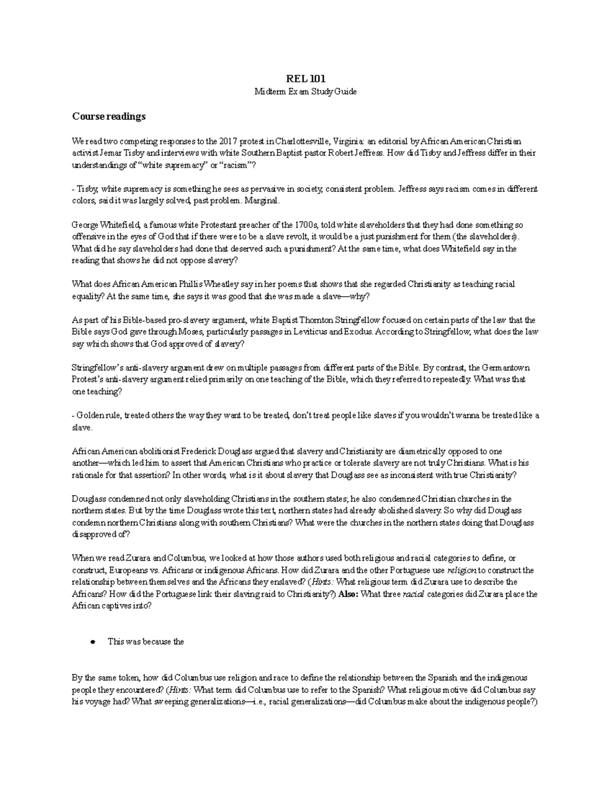 REL 101 - Exam 1 study guide! - REL 101 Midterm Exam Study Guide Course ...