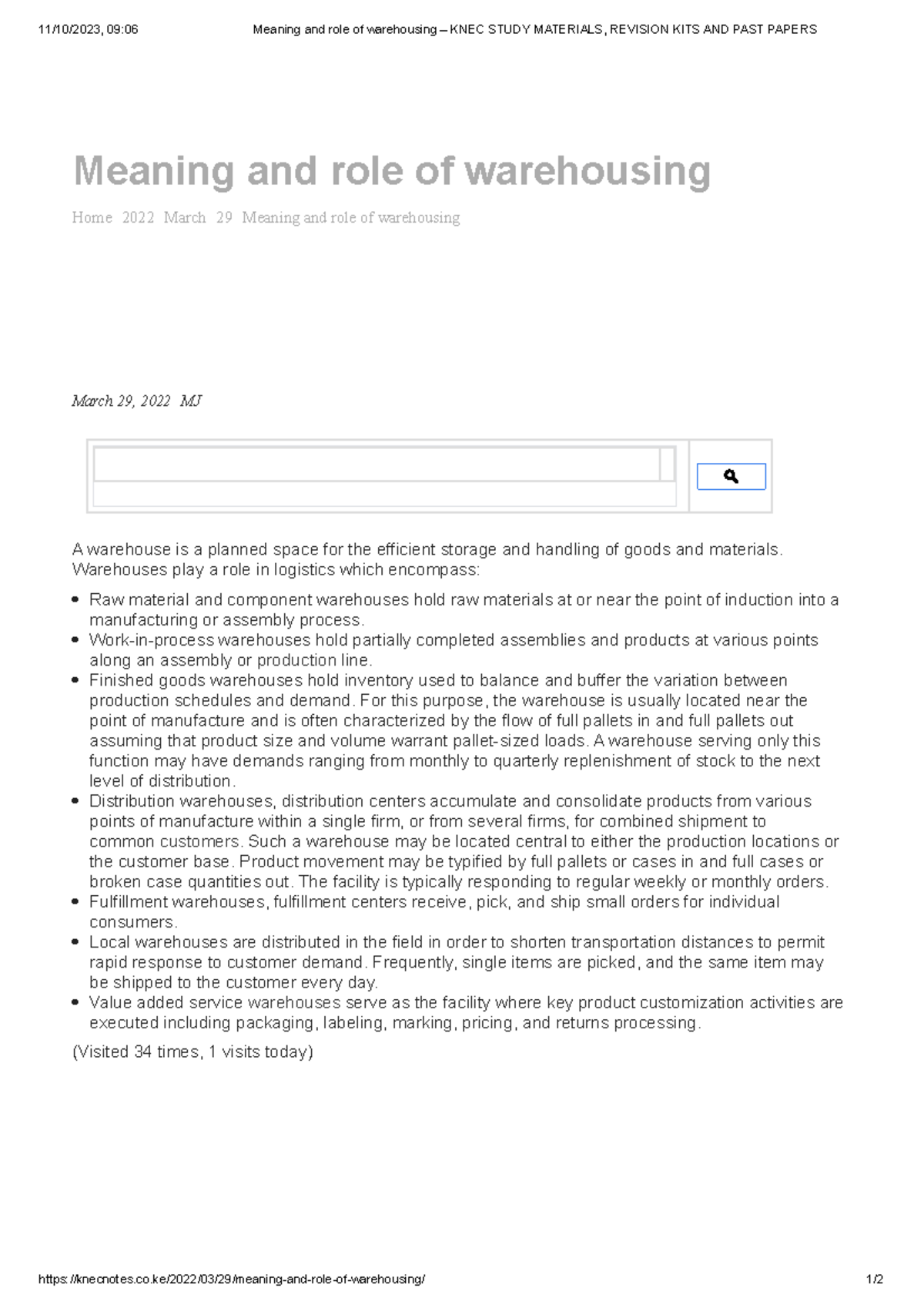 Meaning and role of warehousing – KNEC Study Materials, Revision KITS AND PAST Papers - 11/10 ...
