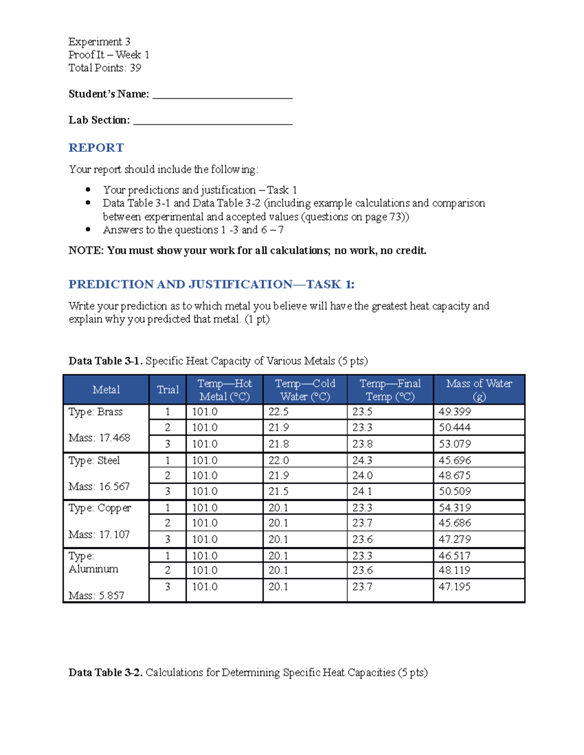 Exp. 3 - Proof It week 1 - experiment - Proof It – Week 1 Total Points ...