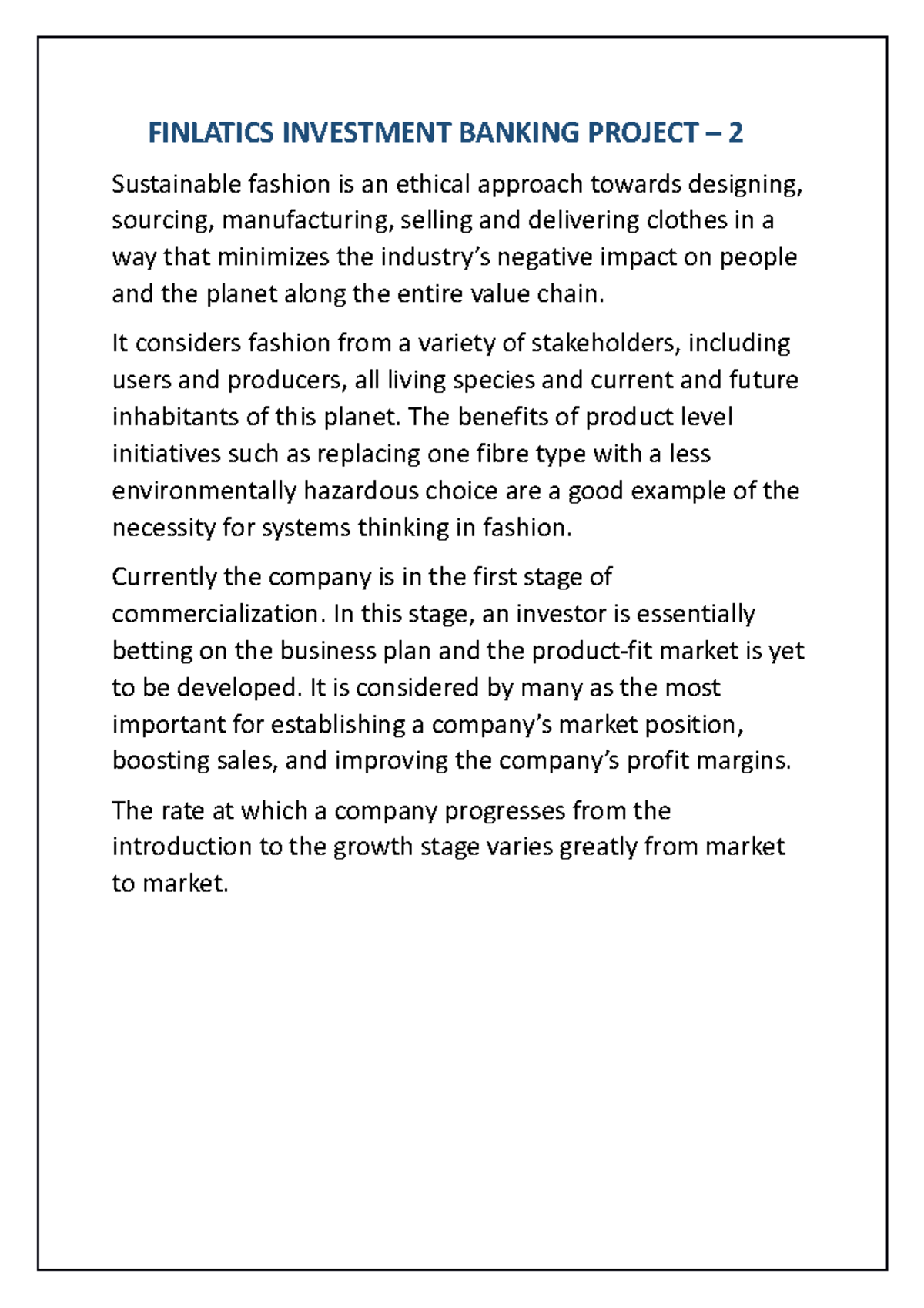 IBEP 2 - FINLATICS INVESTMENT BANKING PROJECT – 2 Sustainable fashion ...
