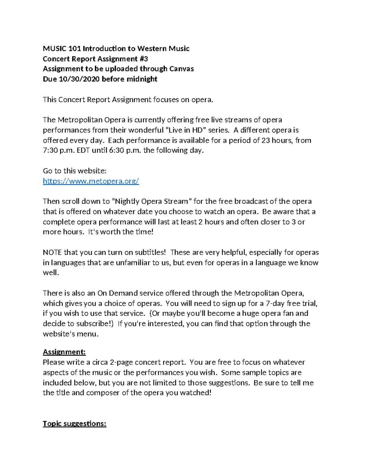 Concert Report Assignment 3 - The Metropolitan Opera is currently ...