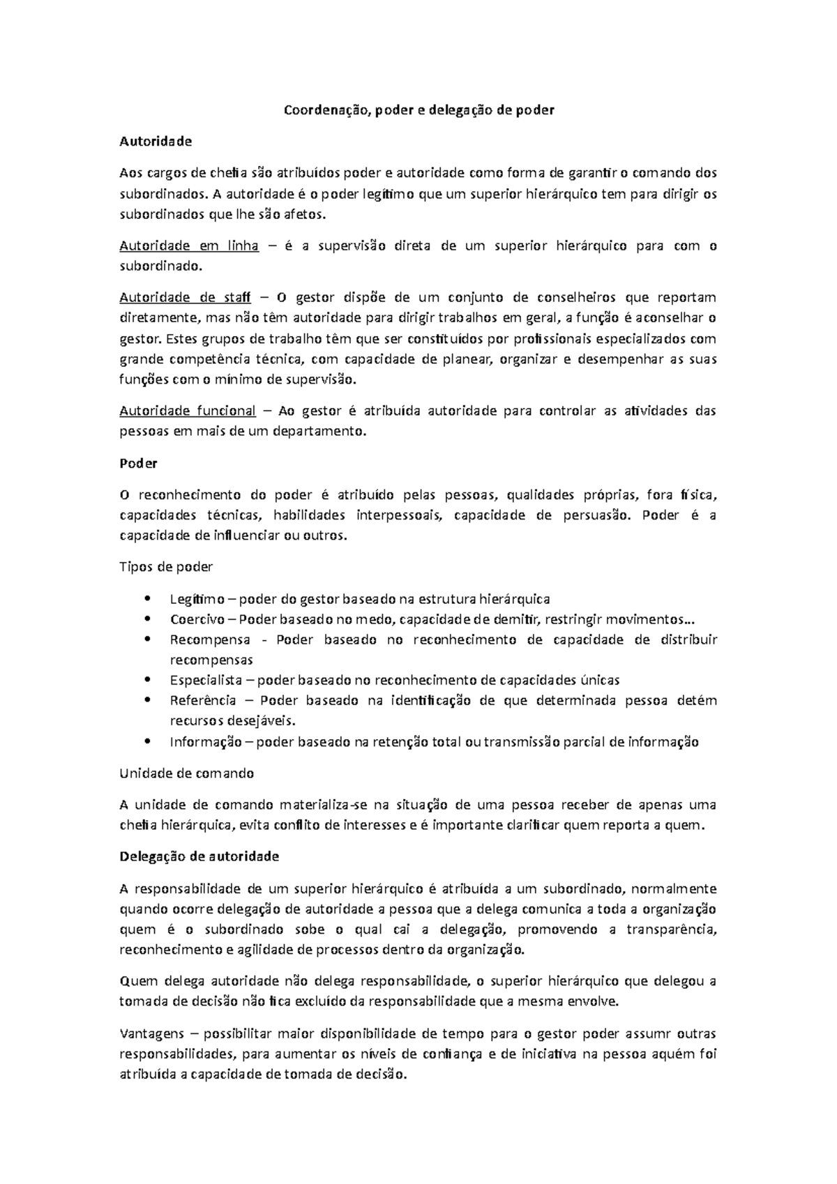 9 - coordenação, poder e delegação de poder - Coordenação, poder e ...