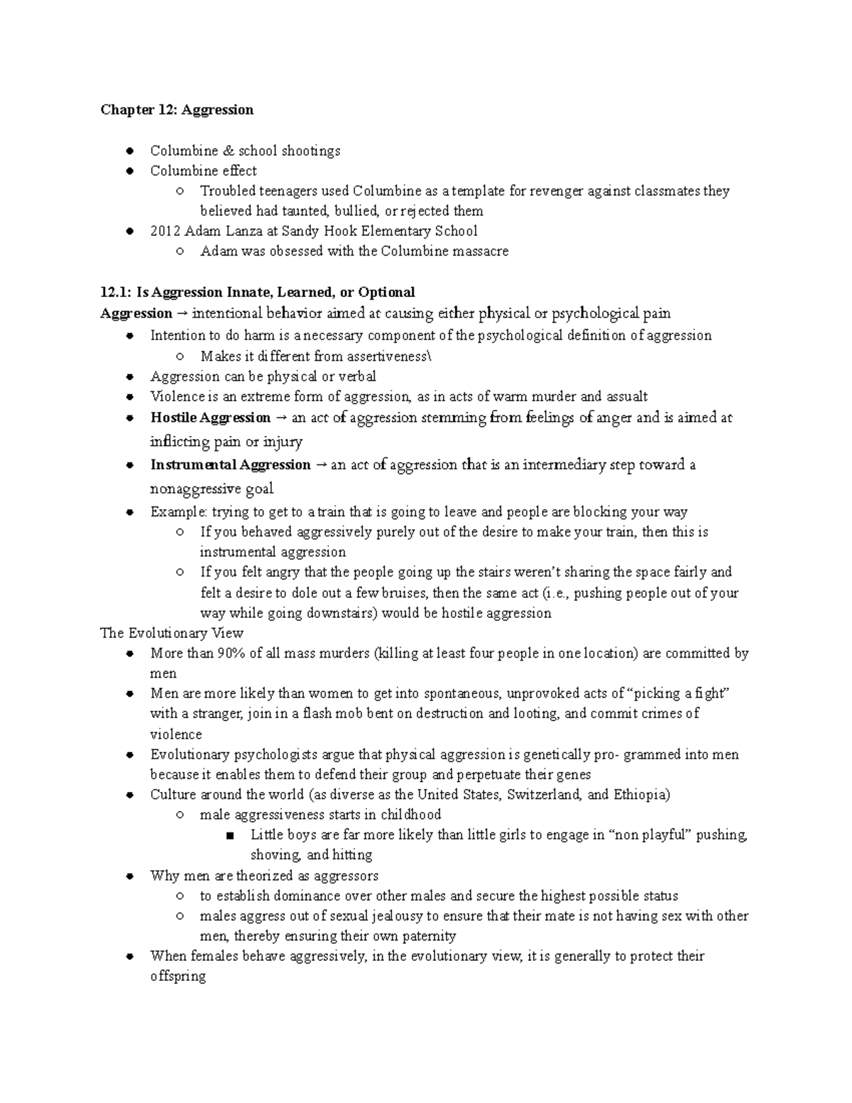 Chapter 12 - Chapter 12: Aggression Columbine & school shootings ...