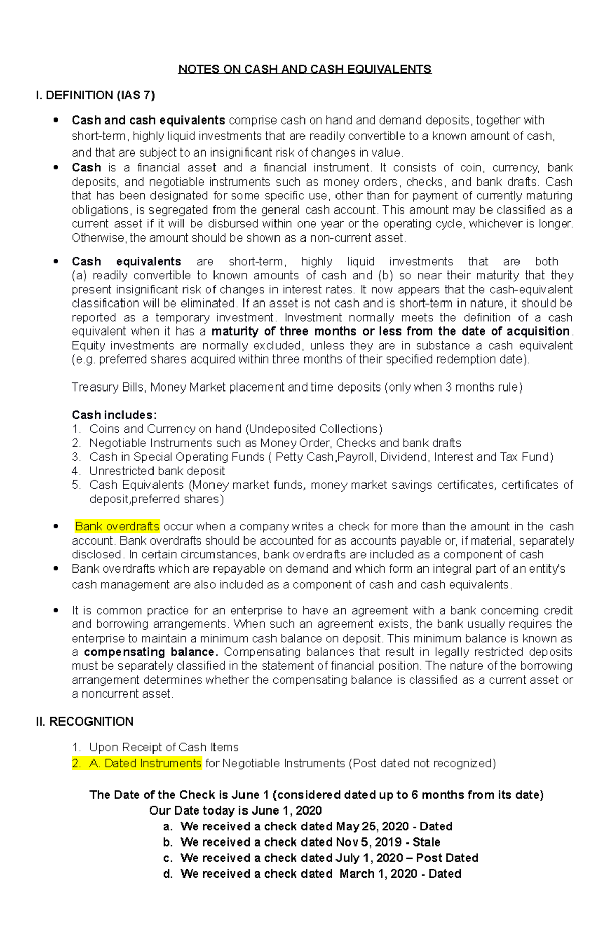 Notes ON CASH AND CASH Equivalents - Intermediate Accounting - Studocu