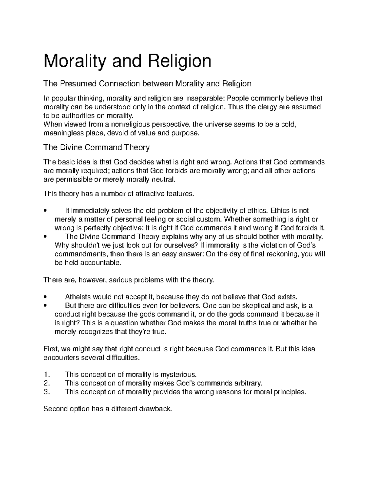 Morality and Religion - Lecture notes 1 - Mor ality and Rel igion The ...