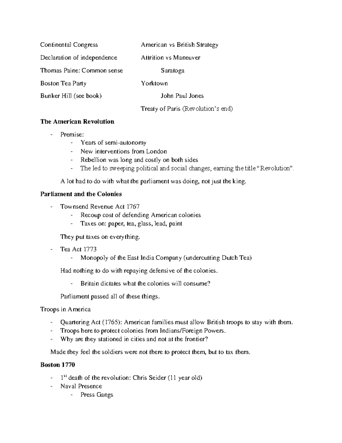 American Revolution - Continental Congress American vs British Strategy ...