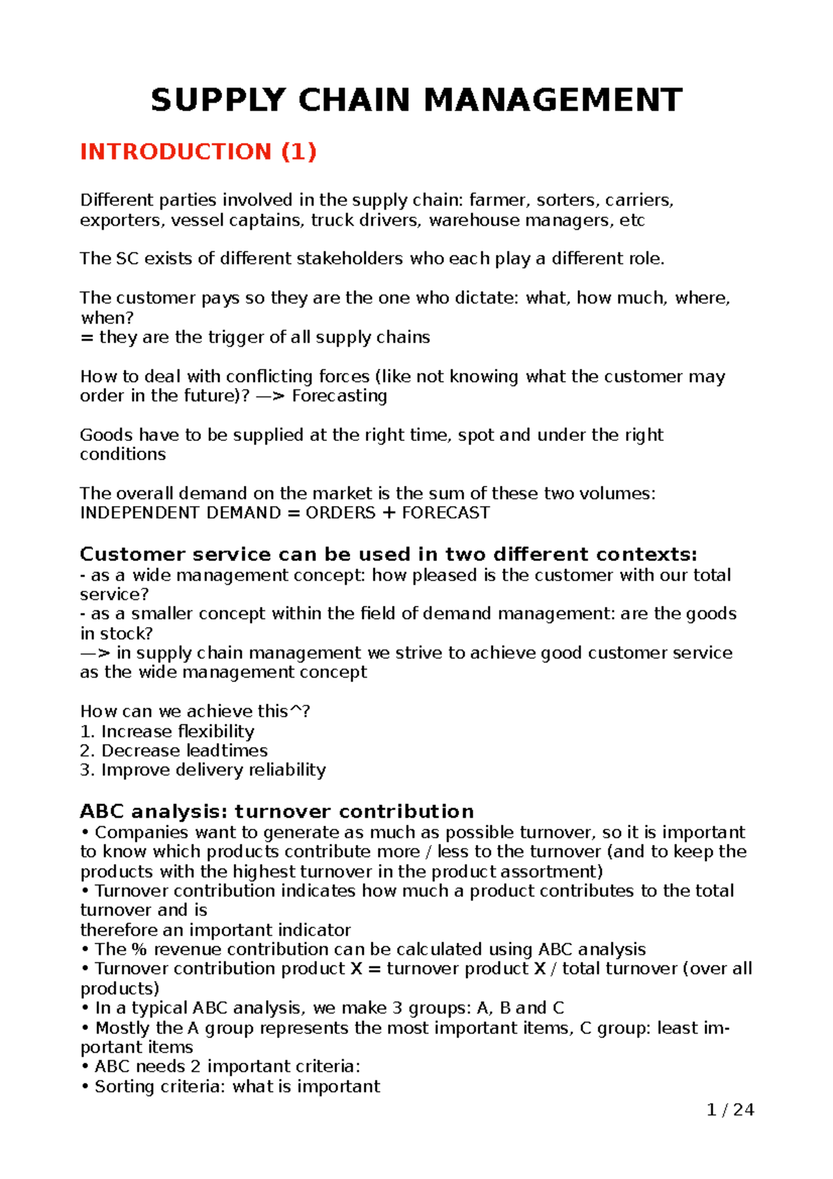 SupplyChainManagement_Summary - SUPPLY CHAIN MANAGEMENT INTRODUCTION (1 ...