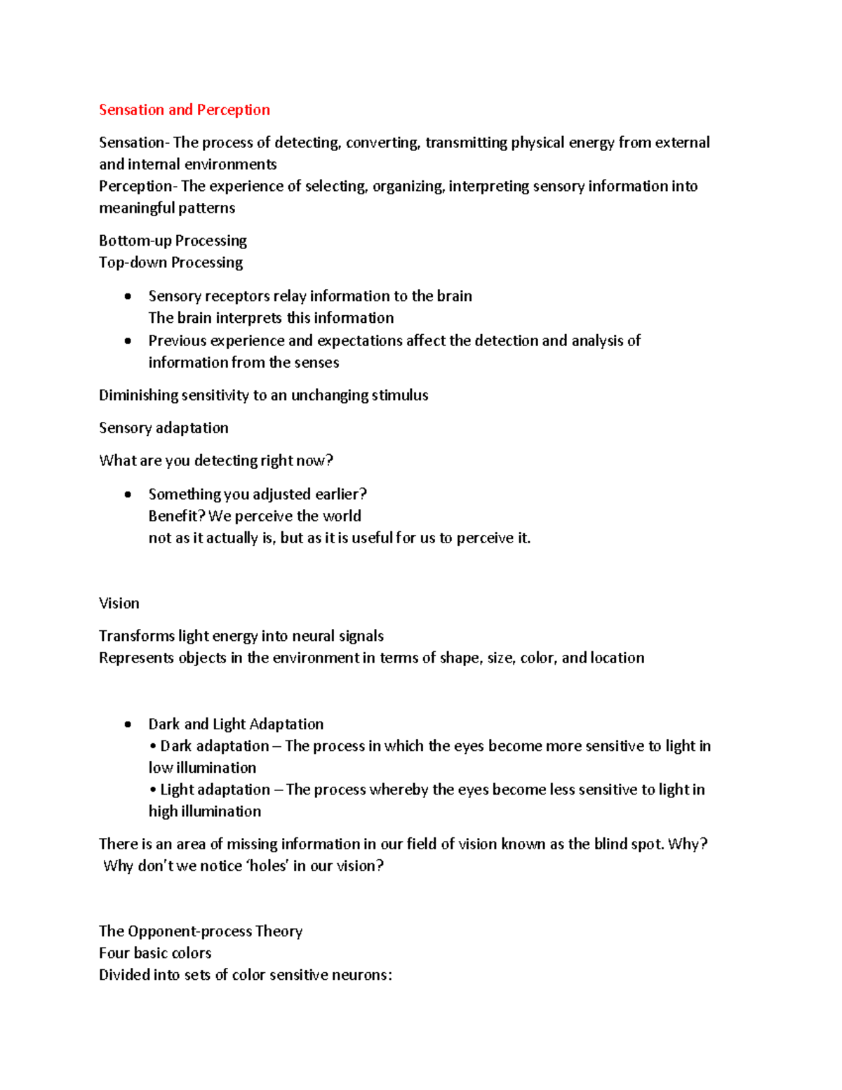 Studocu notes sensation and perception - Sensation and Perception ...