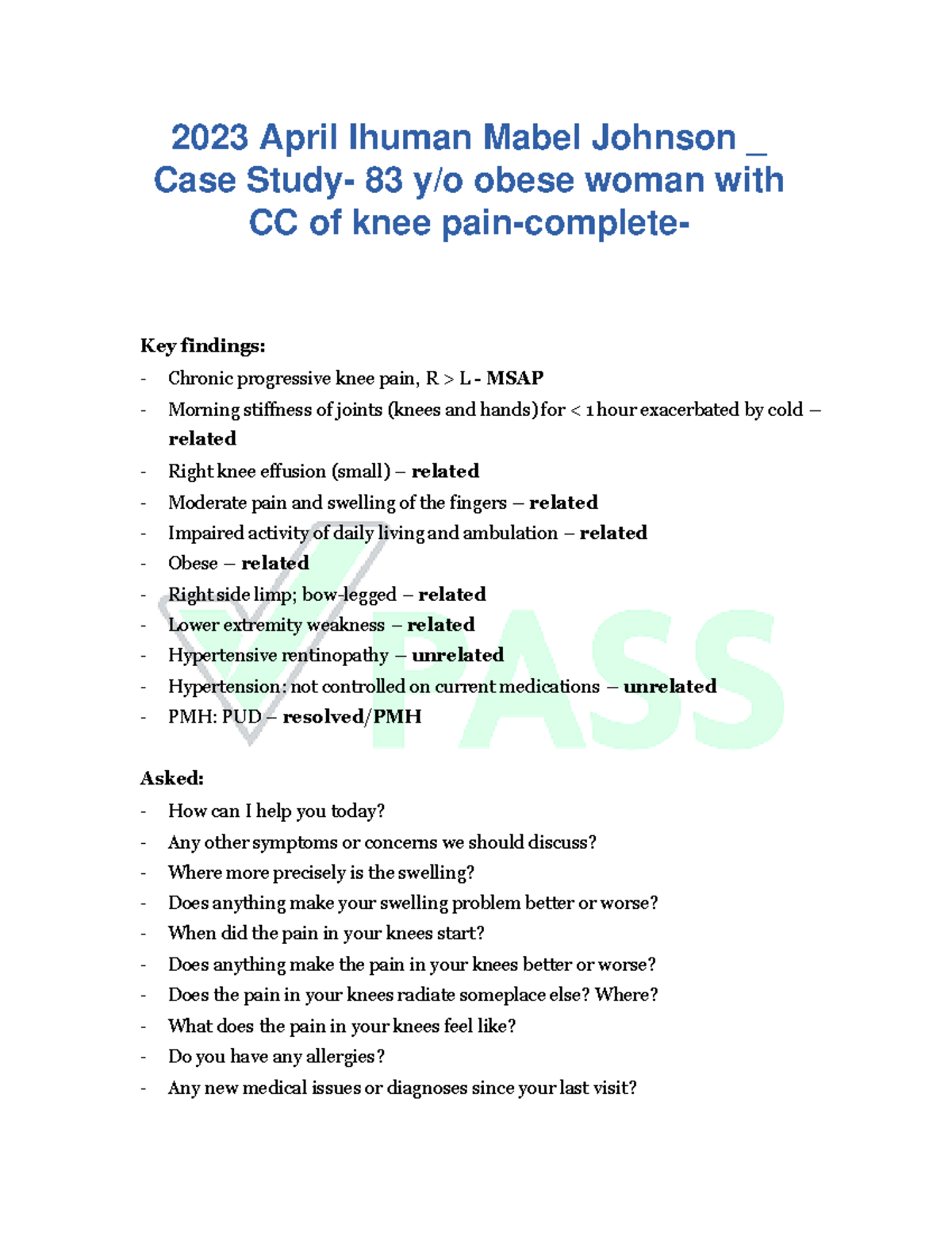 2023 april ihuman mabel johnson case study 83 y o obese woman with cc ...