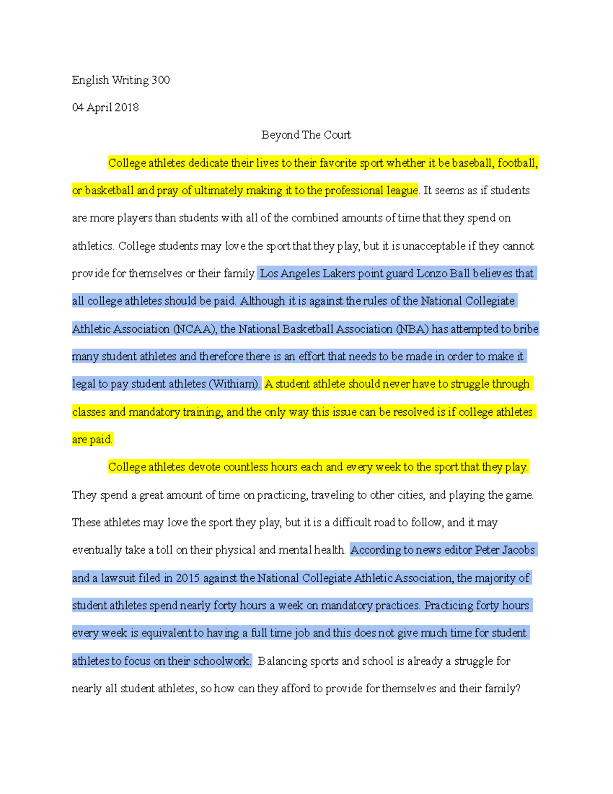 Beyond The Court (Proposal Essay) - English Writing 300 04 April 2018 ...