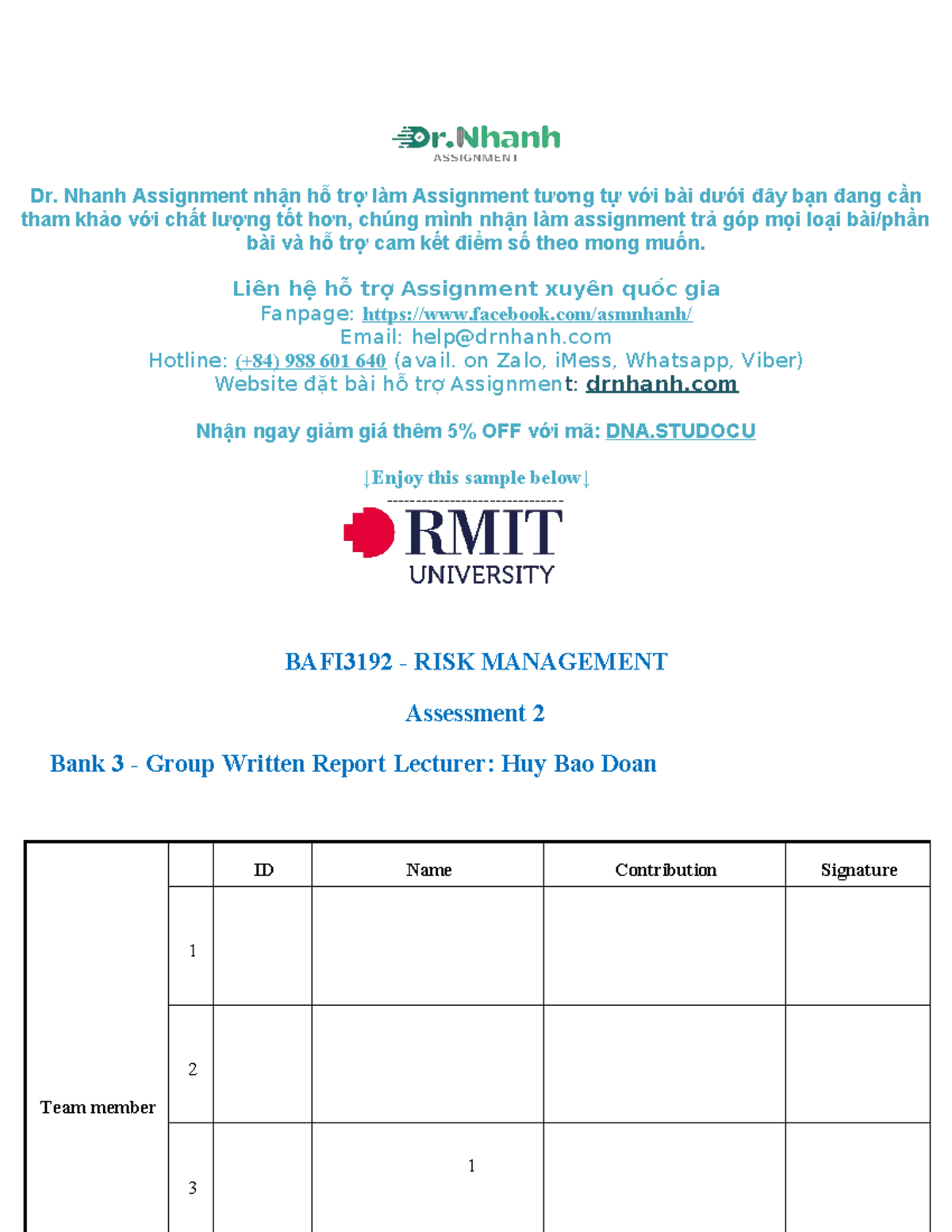(HD) Sample Assignment-2 Group Derivatives Risk Management Sample RMIT ...