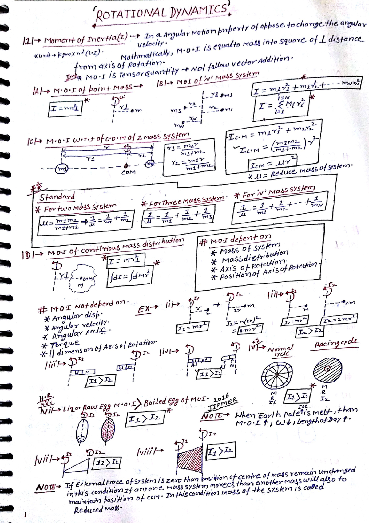 Physics - Assignment - Notes about the lecture - Moment of Inertia(I ...