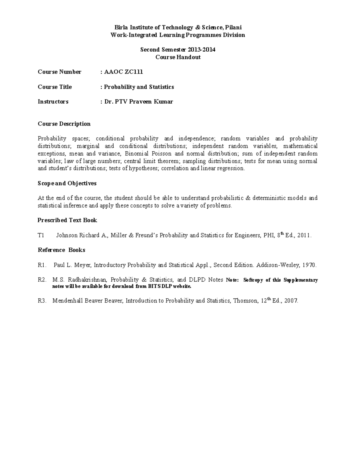 Course Handout - Work-Integrated Learning Programmes Division - Birla ...