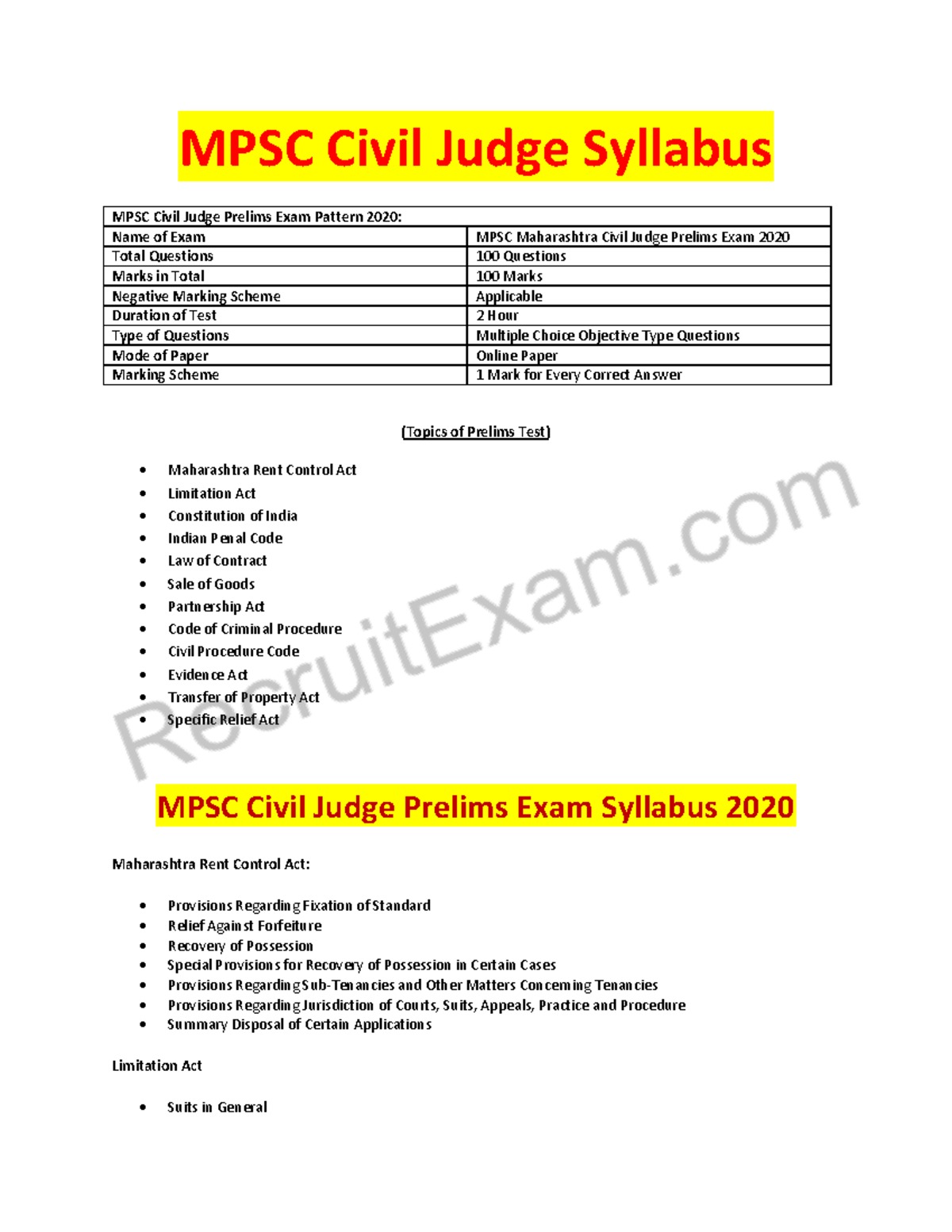 MPSC Civil Judge Syllabus - Studocu