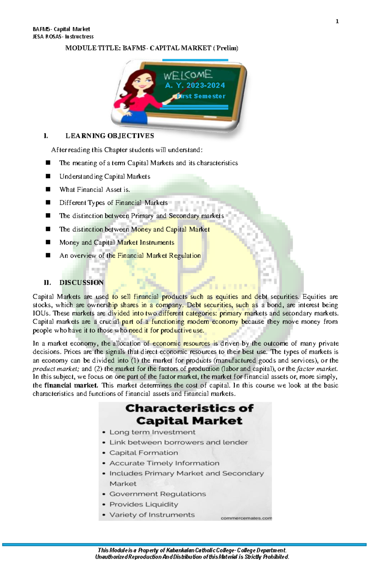 BFAM5 040846 - Capital Market - This Module is a Property of Kabankalan Catholic College ...