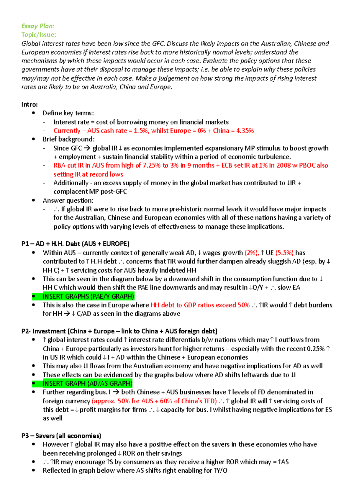 Interest Rate Essay Plans - Essay Plan: Topic/Issue: Global interest ...