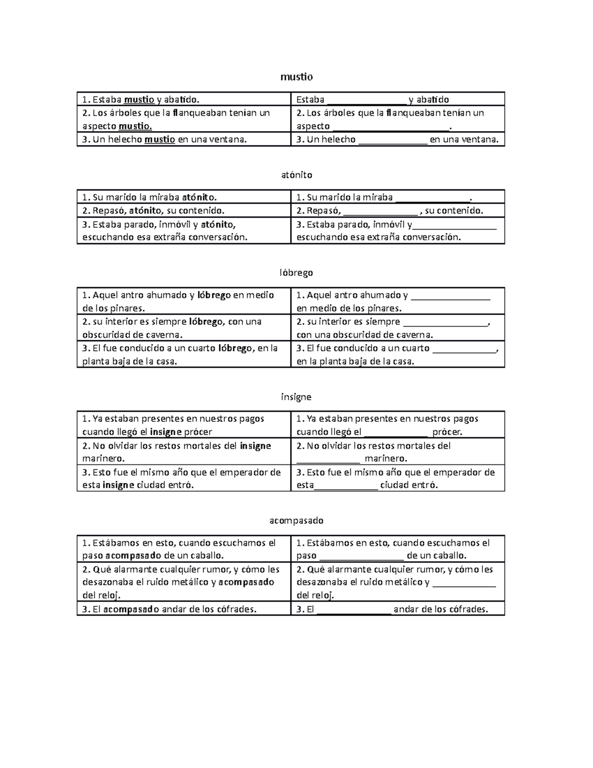 Vocuabulario marzo 1° Medio - mustio Estaba mustio y abatido. Estaba ...