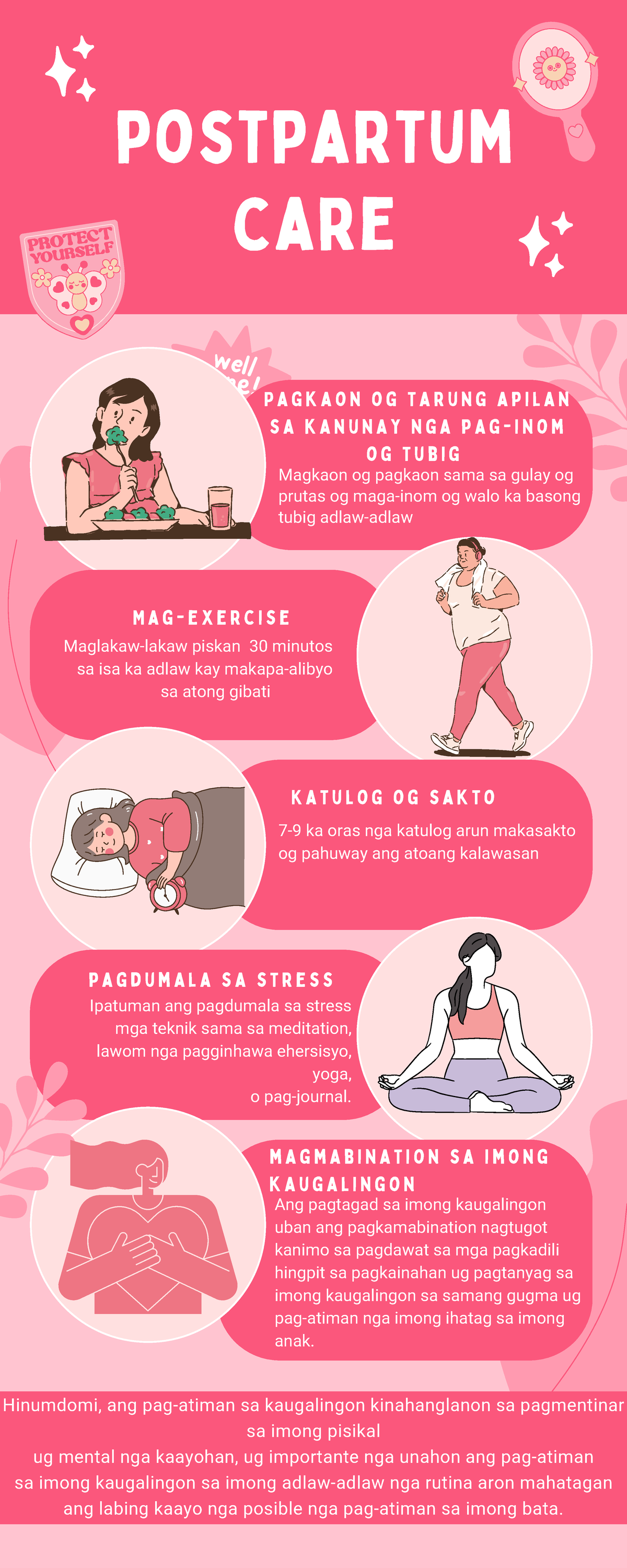Pink Lively 5 Ways to Take Care of Yourself Infographic - postpartum care P a g k a o n o g t a ...