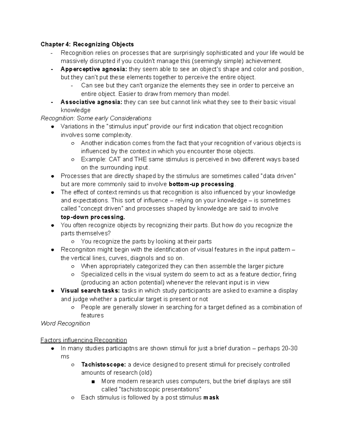 Chapter 4 Recognizing Objects Chapter 4 Recognizing Objects Recognition Relies On Processes 1283
