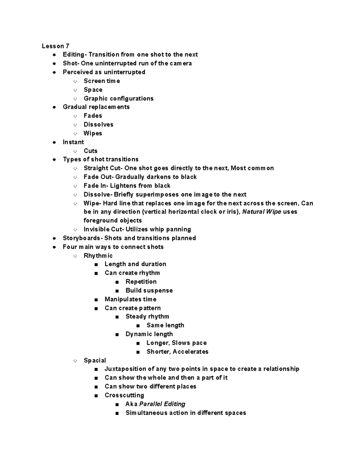 Lecture Notes Lesson 7 Editing Lesson 7 Editing Transition From One