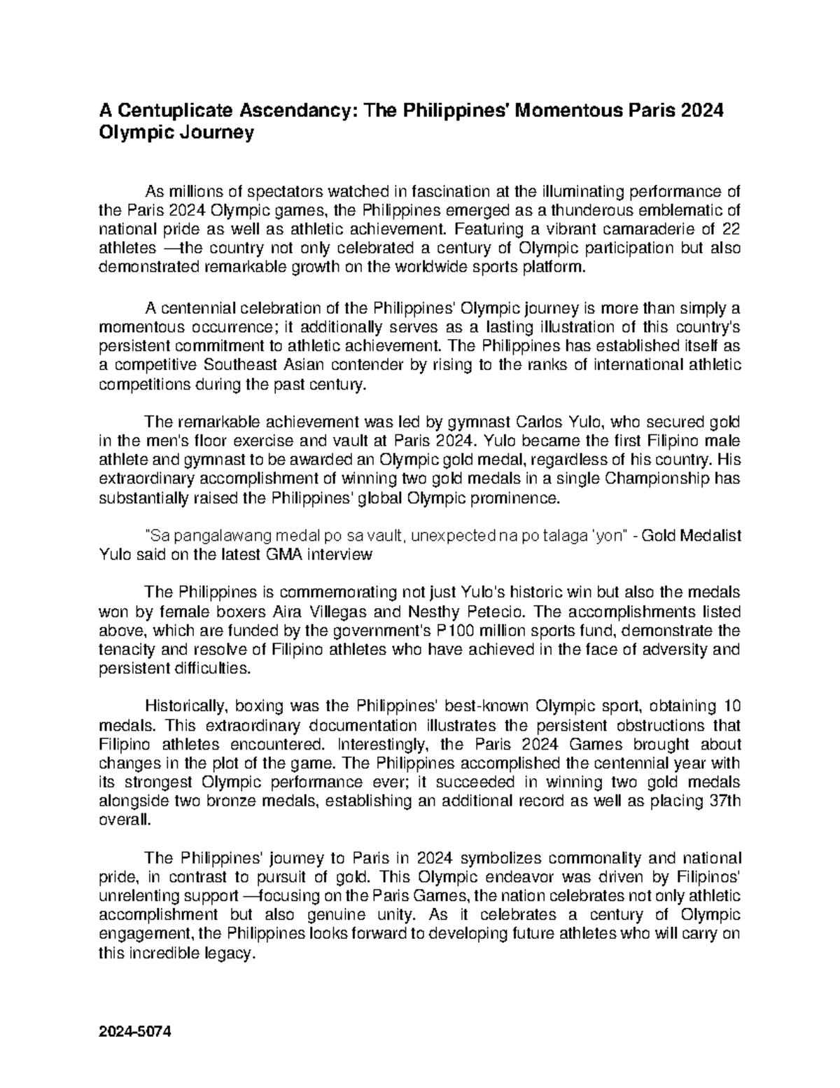 PARIS 2024 FEATURE WRITIG - 2024 - 5074 A Centuplicate Ascendancy: The ...