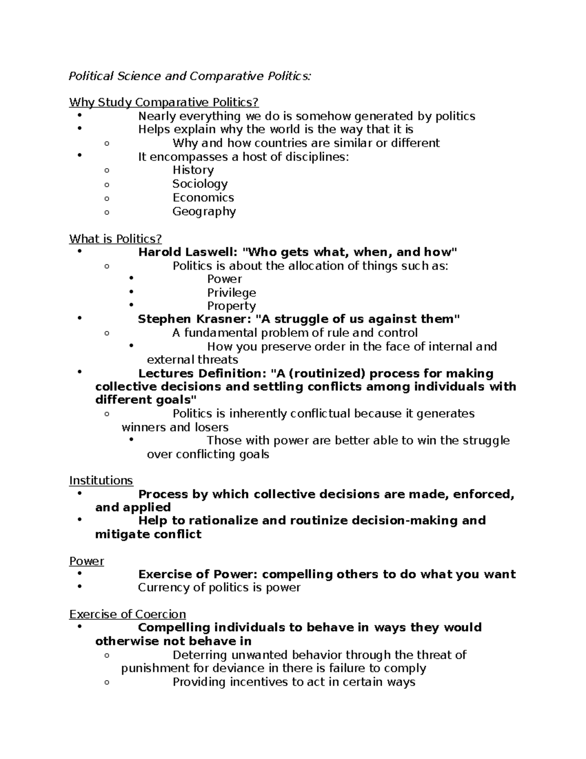 Midterm Study Guide - Political Science and Comparative Politics: Why ...