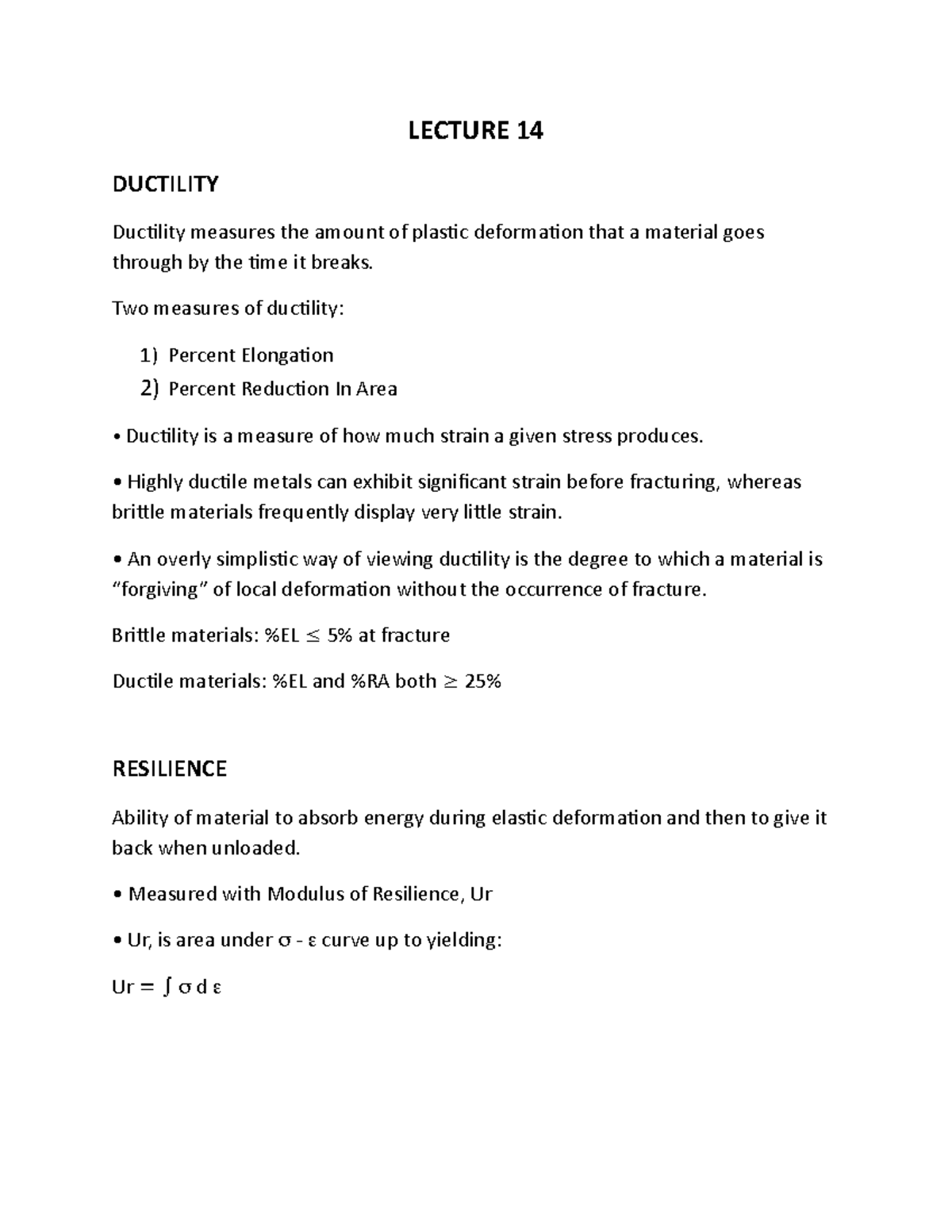 Lecture 14 - ductility, resilience and toughness - LECTURE 14 DUCTILITY ...