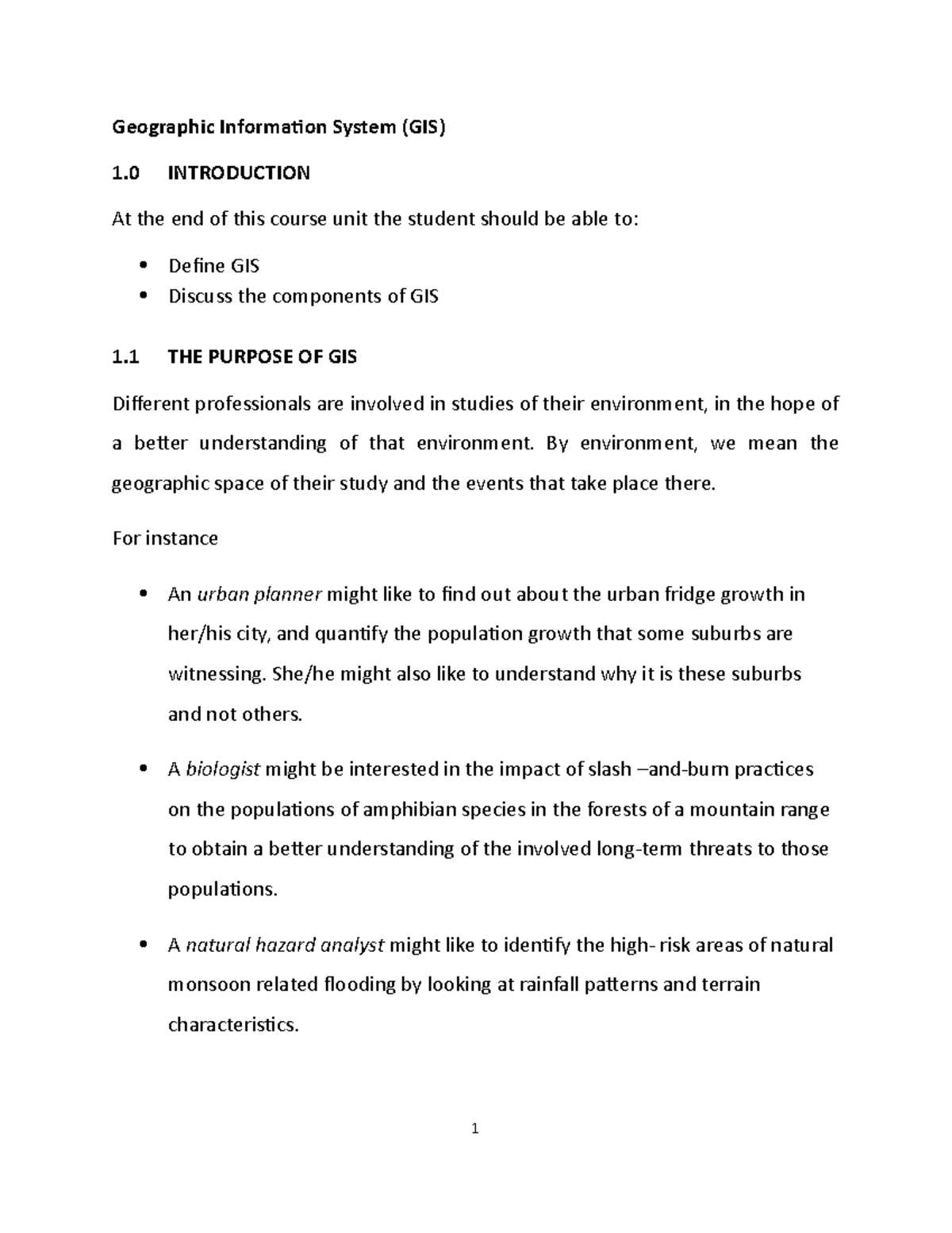 GIS Notes Students corrected - Geographic Information System (GIS) 1 ...