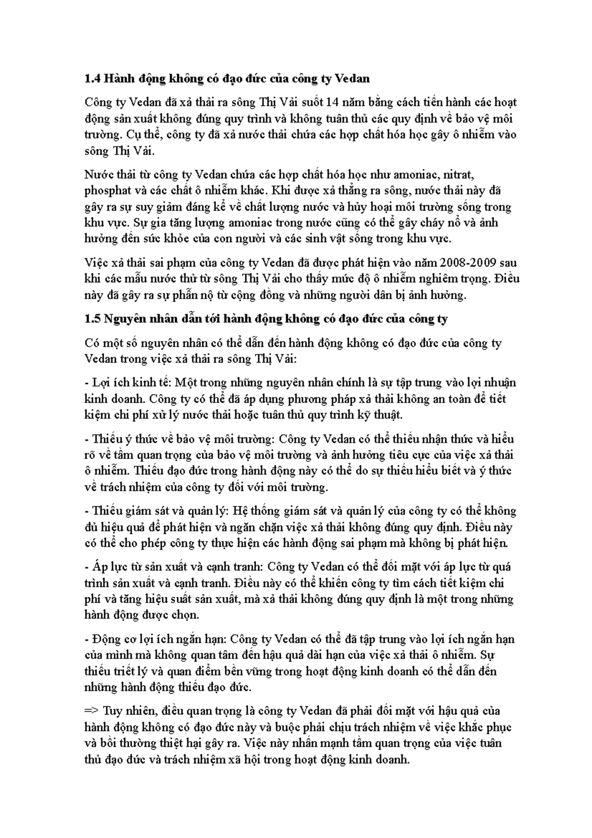 DDKD - DDKD bài cuối kì - 1 Hành động không có đạo đức của công ty ...