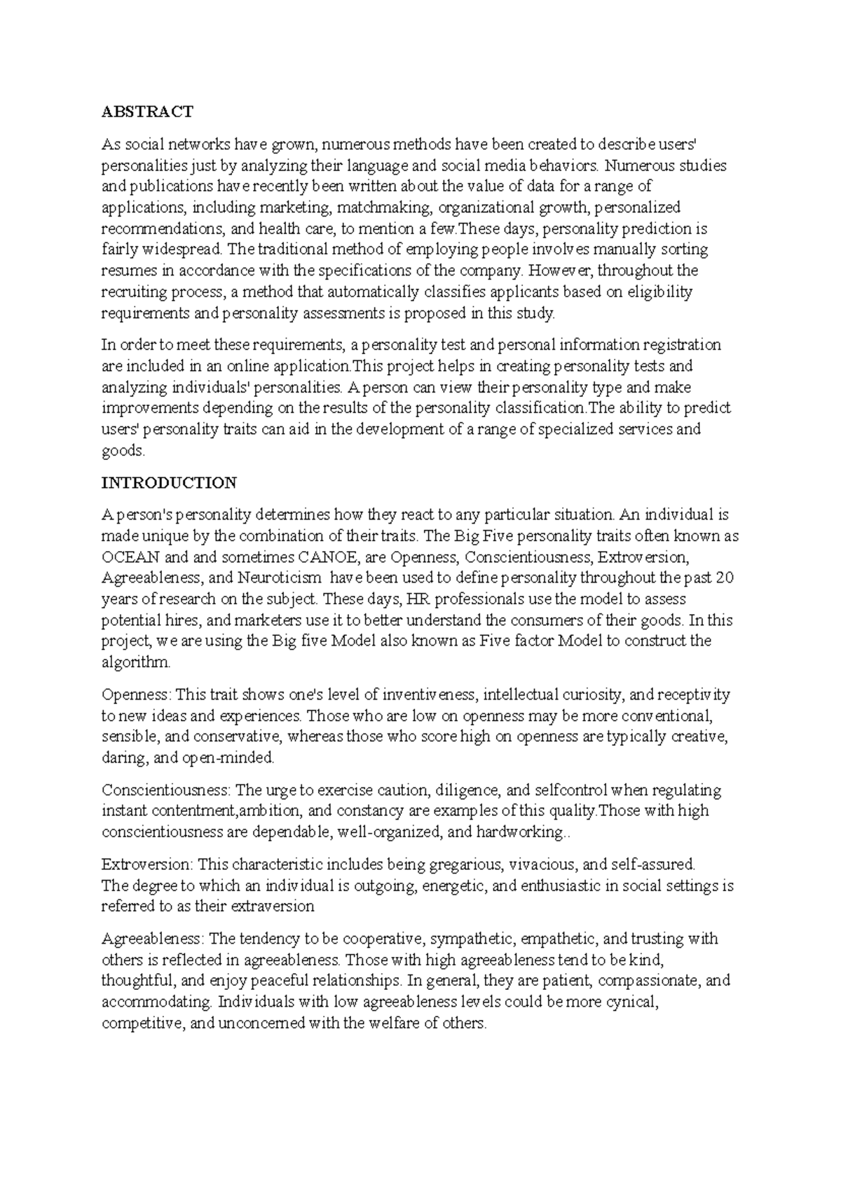 Personality predictions using machine learning - ABSTRACT As social ...