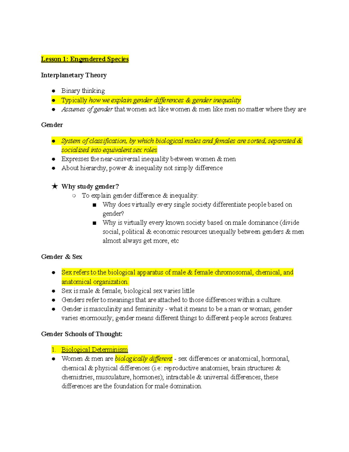 SOC603 Midterm Notes - Lesson 1: Engendered Species Interplanetary ...