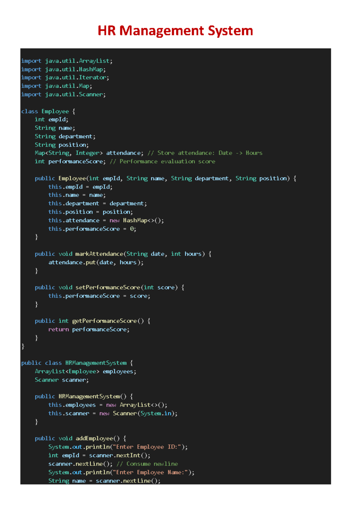 HRMS - HR management System - HR Management System import java.util; import java.util; import ...