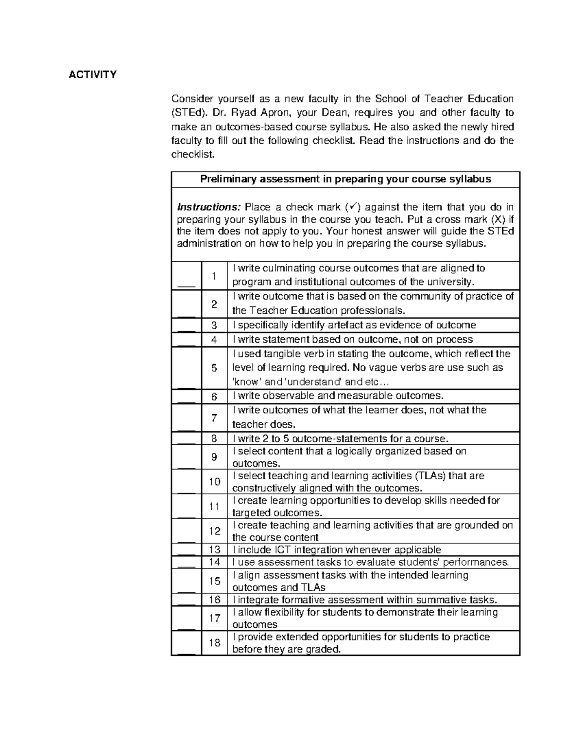 2 Lesson 2 Activity and analysis - ACTIVITY Consider yourself as a new ...