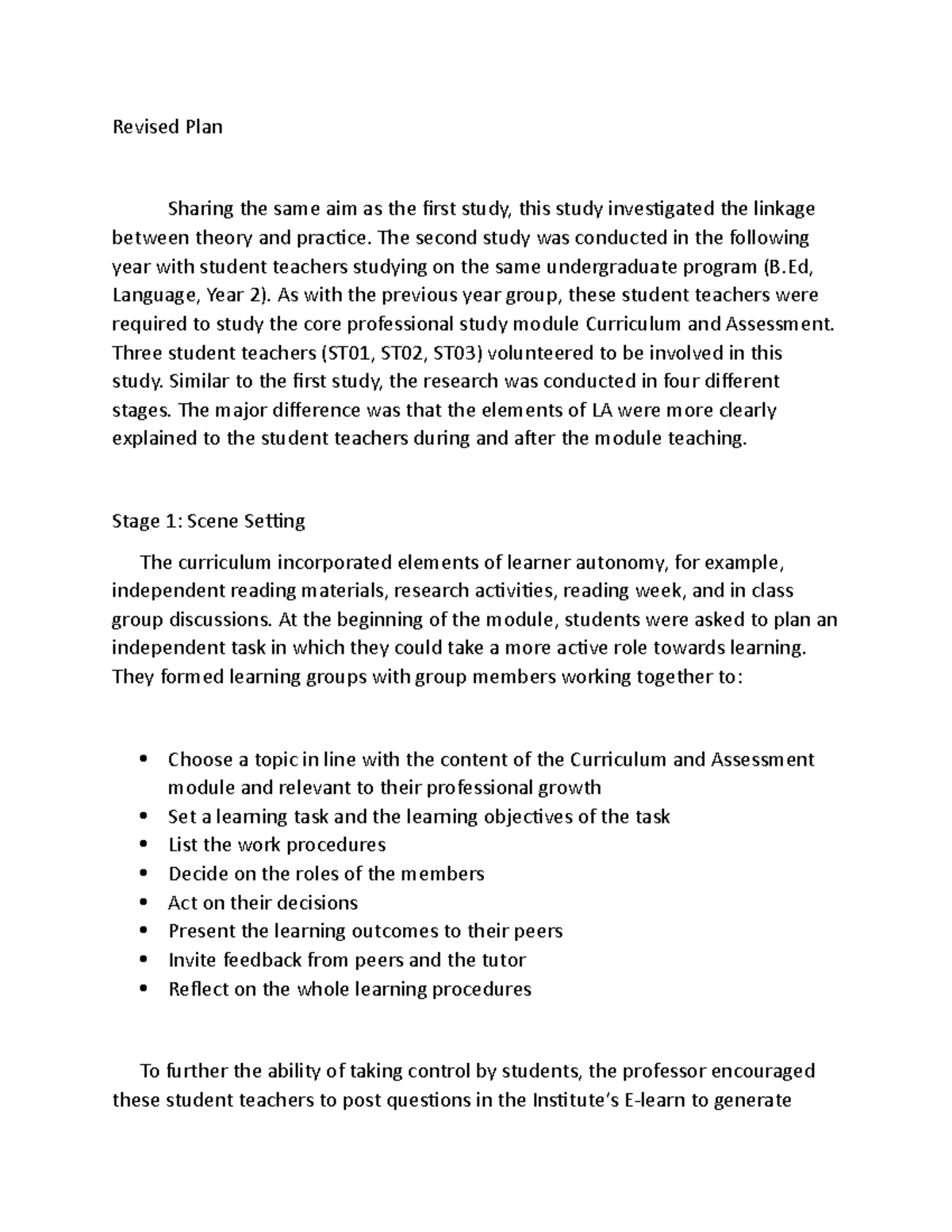 Revised Plan - Revised Plan Sharing the same aim as the first study ...