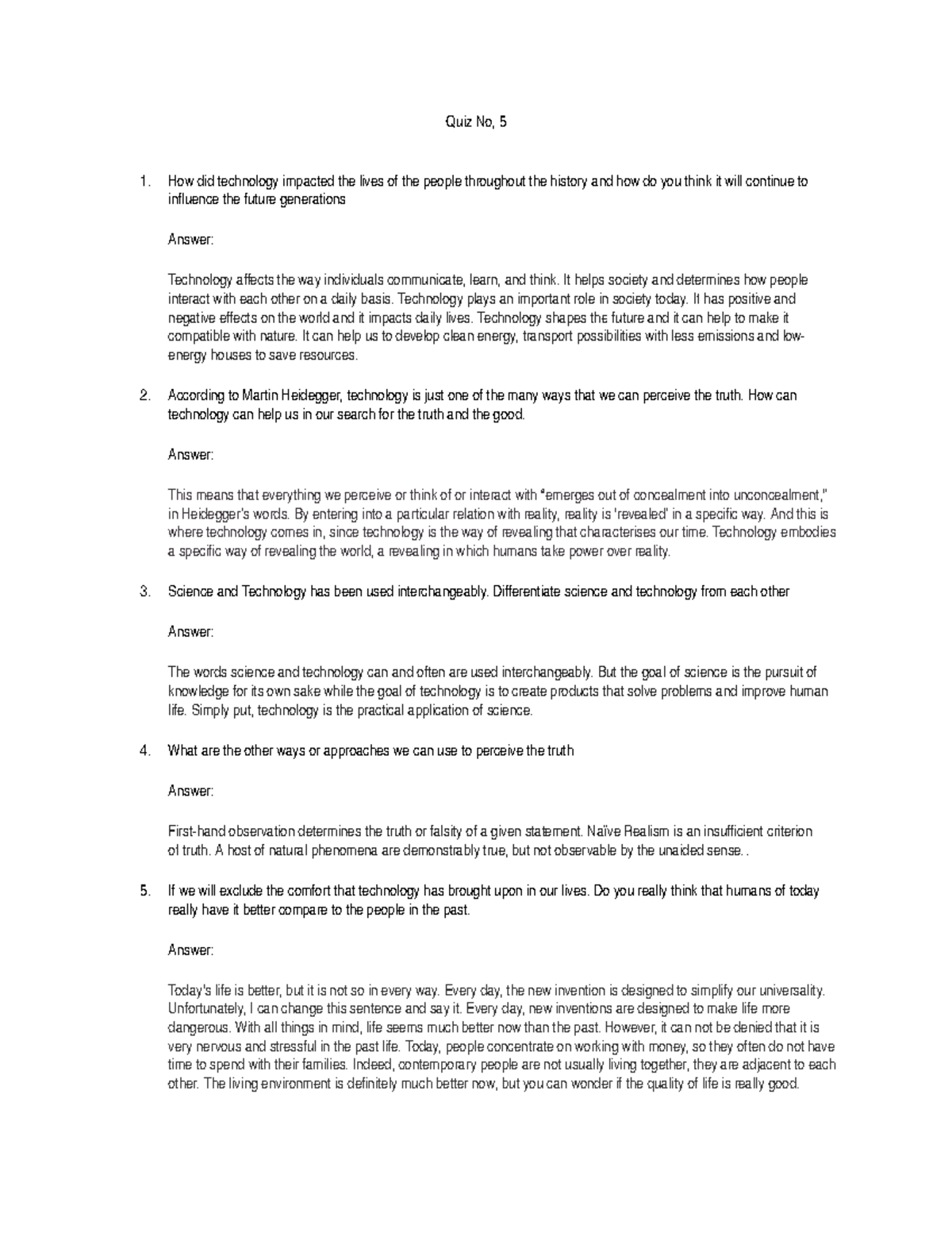 Science, Technology-Science and Technology - Quiz No, 5 How did ...