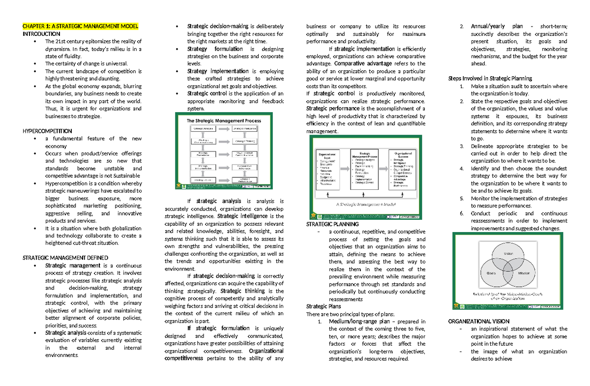 Prelims- Strama - CHAPTER 1: A STRATEGIC MANAGEMENT MODEL INTRODUCTION ...