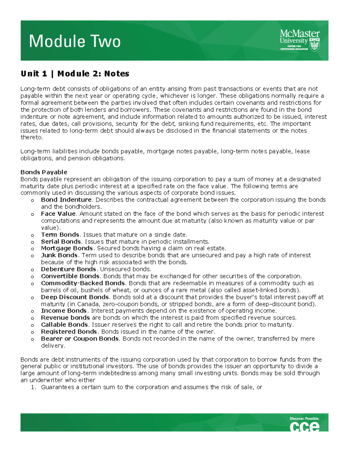 Module 2 - Notes - Unit 1 | Module 2: Notes Long-term debt consists of ...