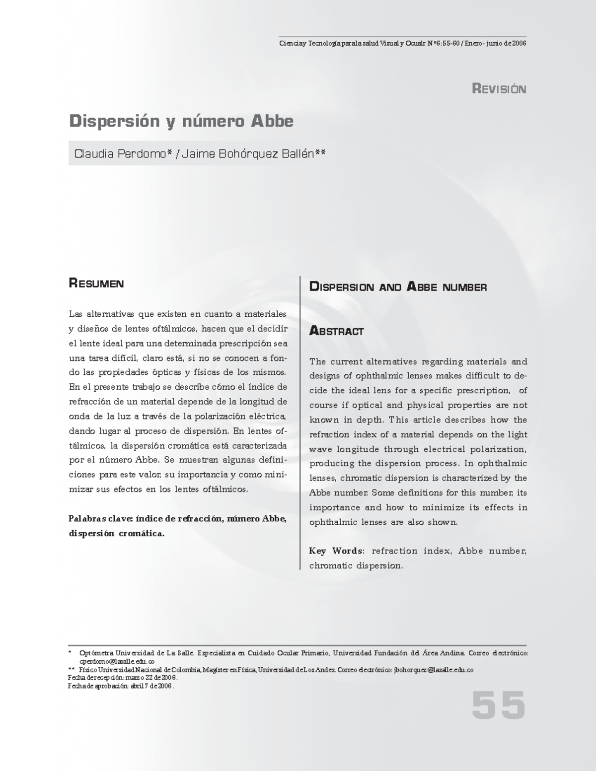 Dispersión y número Abbe - 55 REVISIÓN Dispersión y número Abbe Claudia ...