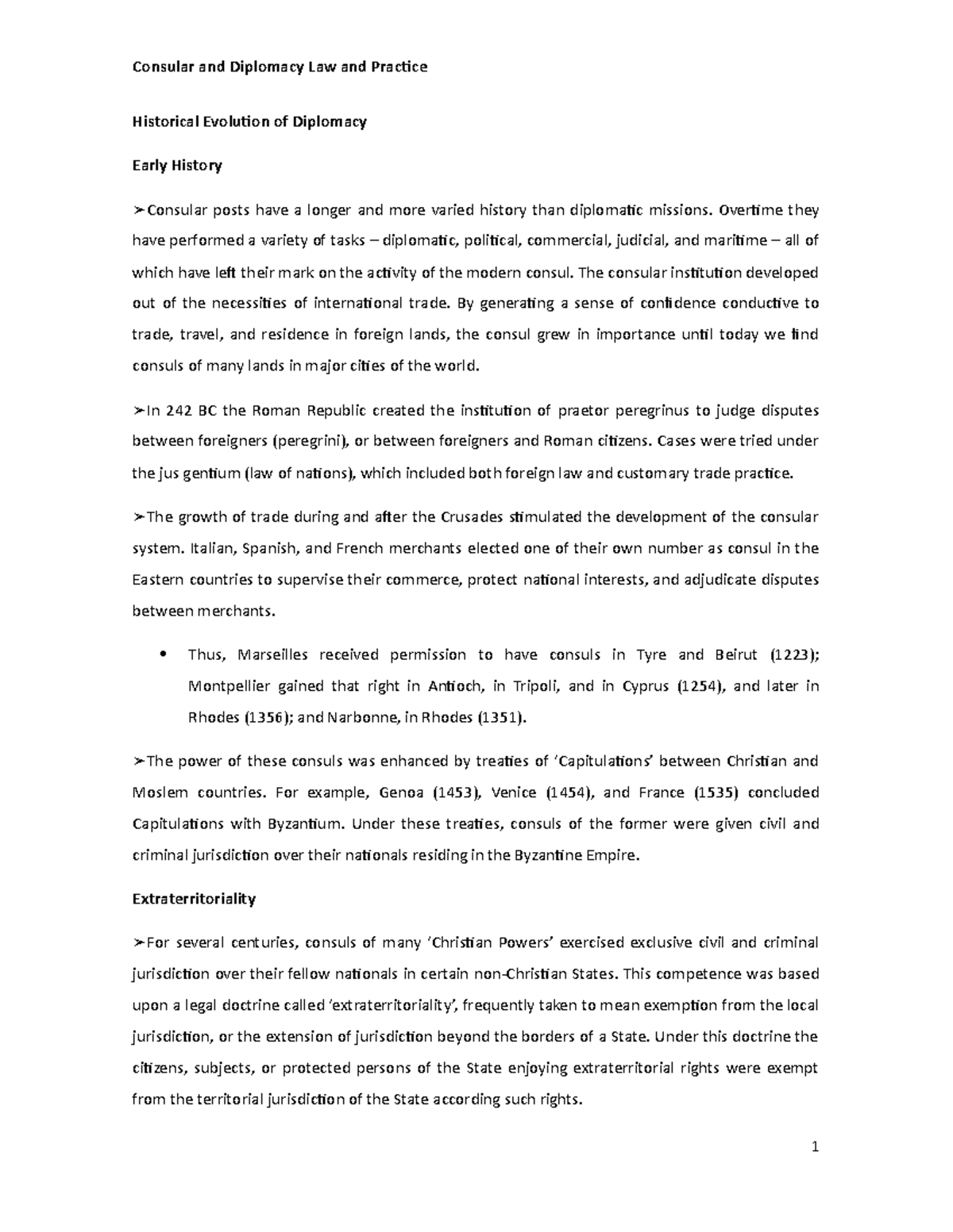 Apuntes- Historical Evolution of Diplomacy - Consular and Diplomacy Law ...