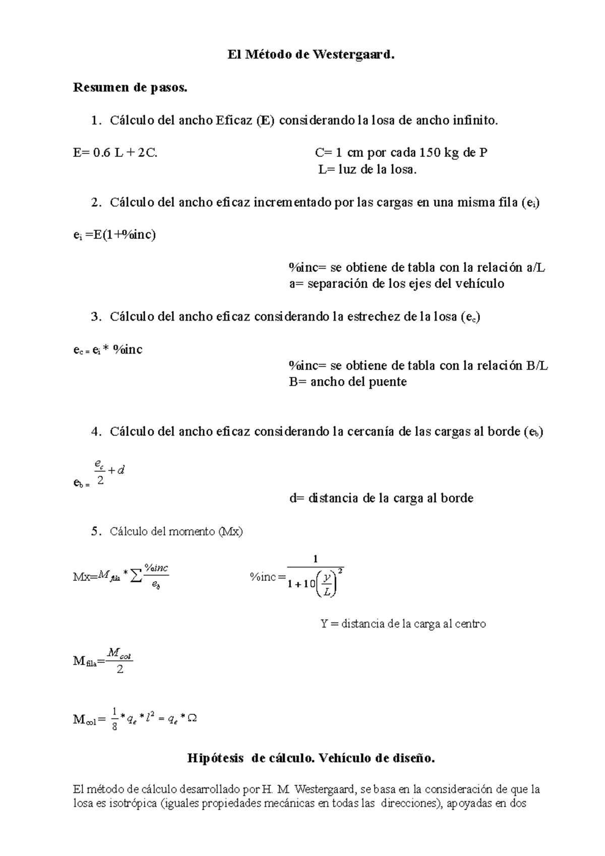 Document - FORMULAS - El Método de Westergaard. Resumen de pasos. 1 ...