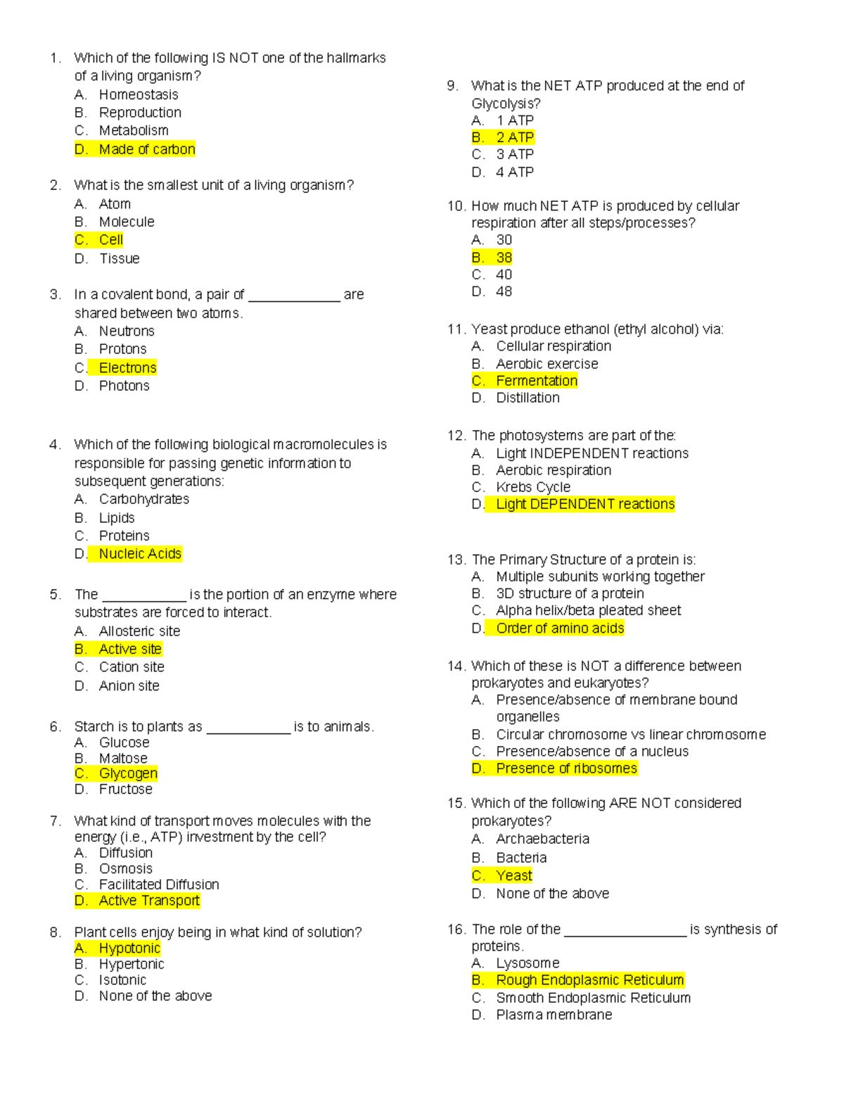 Exam #1 Review Practice Question Answer Key - Which of the following IS ...