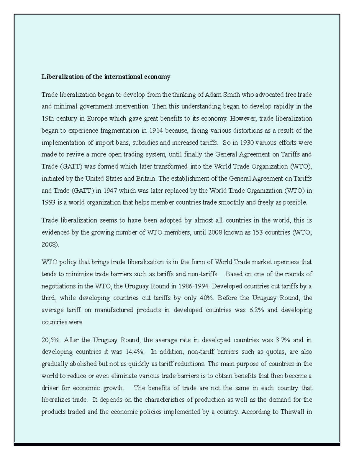 International Economics -Liberalization of the international economy ...