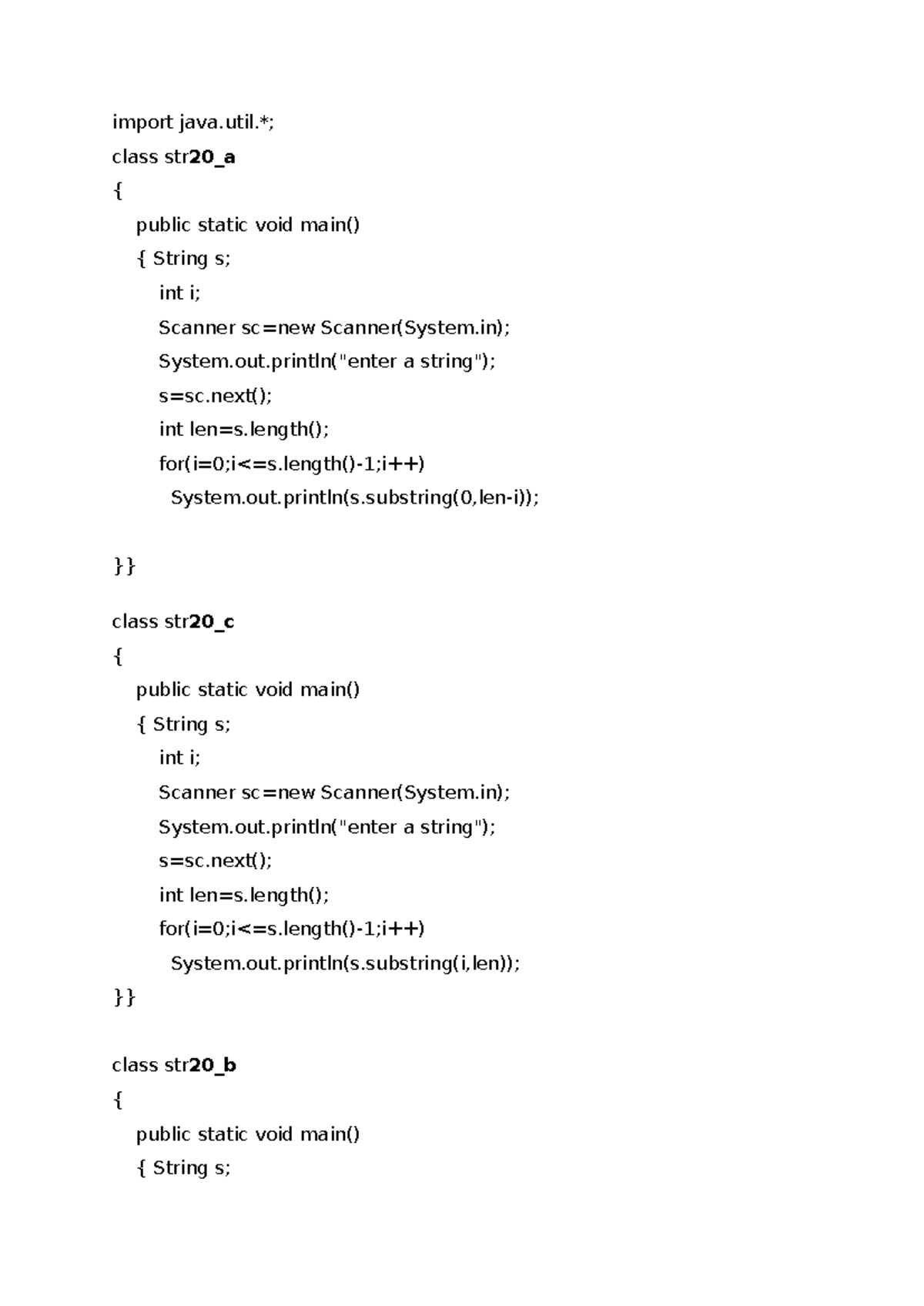 10 string - import java.*; class str20_a { public static void main ...