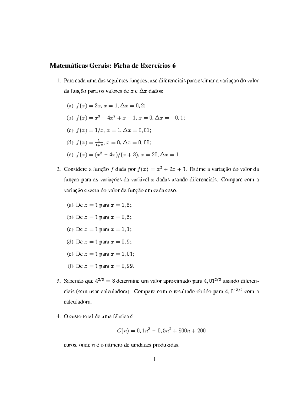 Ficha 06mat - Matemáticas Gerais: Ficha de Exercícios 6 Para cada uma ...
