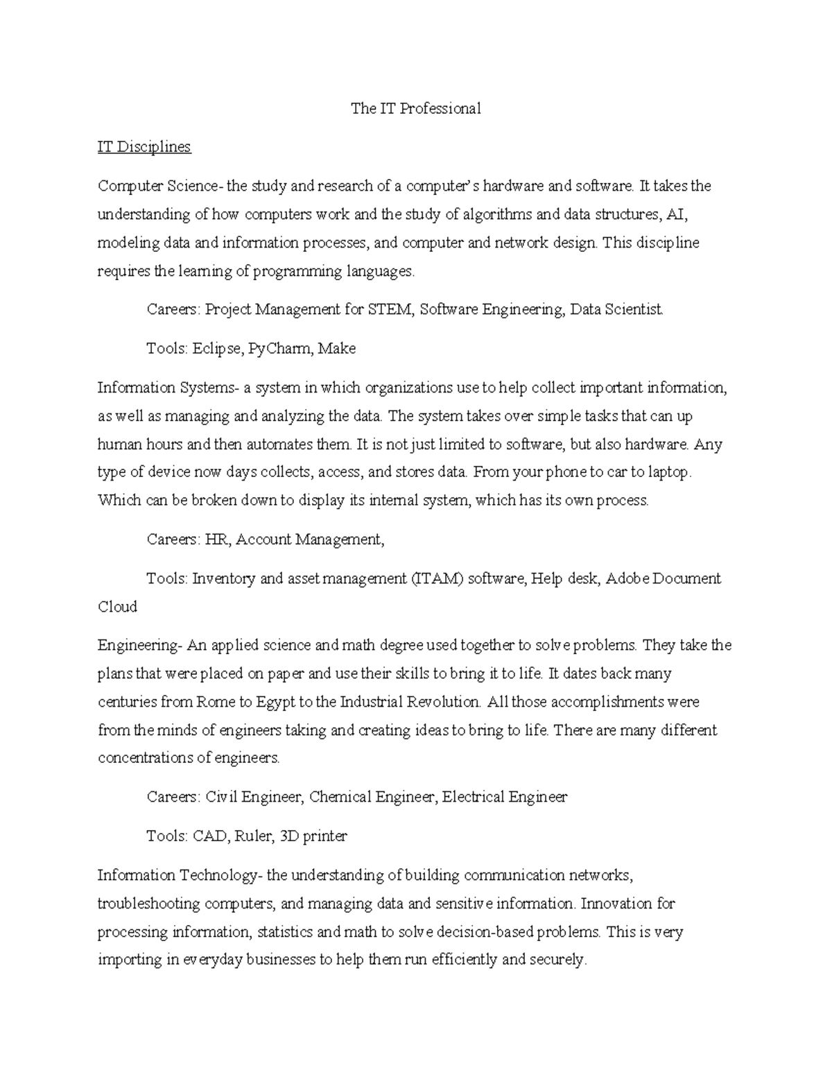 Project IT professional- copy - The IT Professional IT Disciplines ...