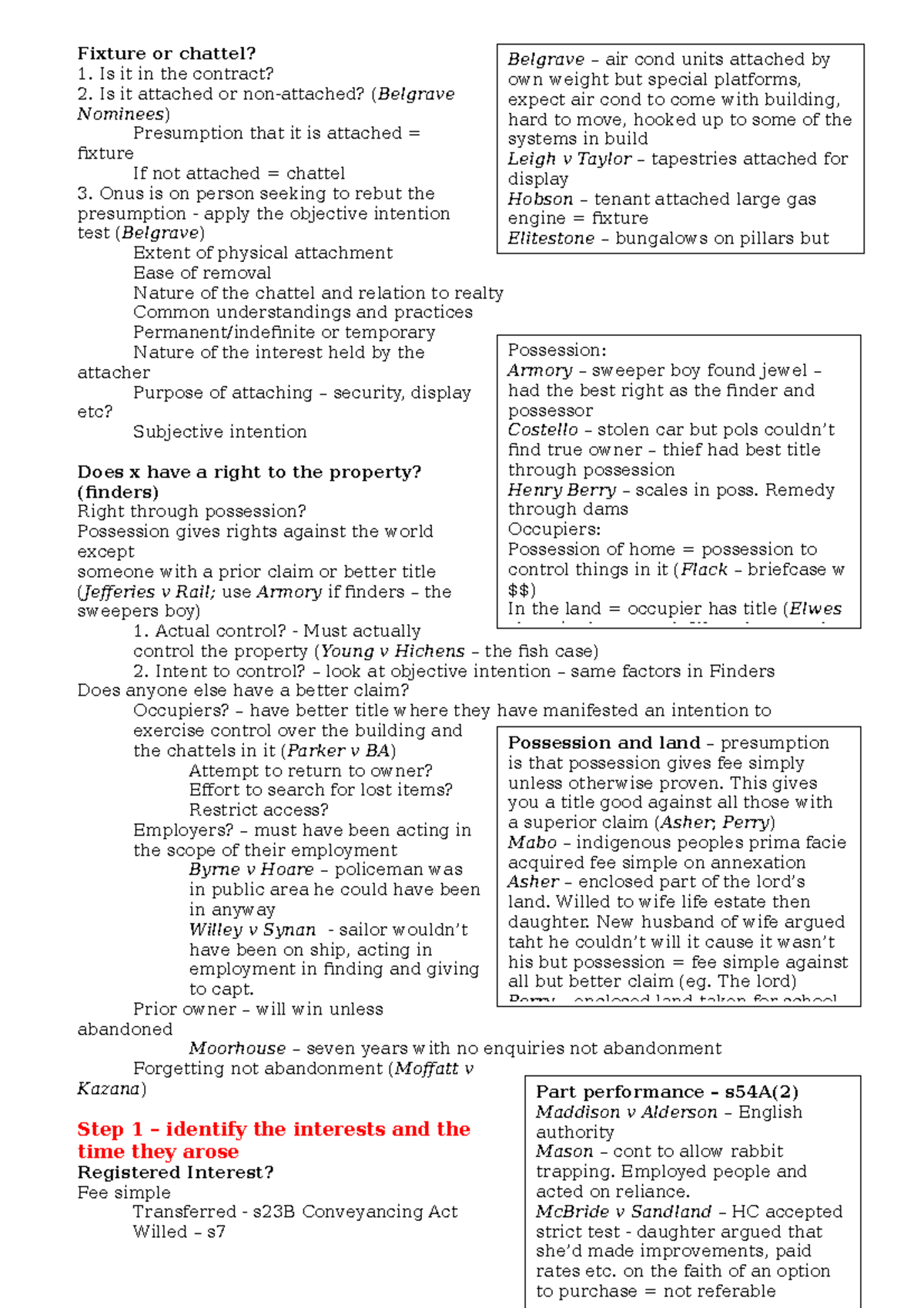 Property Law Summary - Fixture or chattel? Is it in the contract? Is it ...
